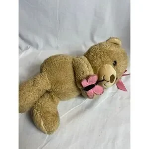 Hallmark | Toys | Hallmark Plush Teddy Bear Tan Shaggy Fur Pink Bow ...